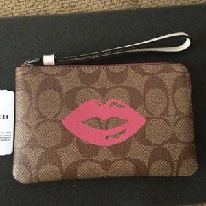 Coach | Bags | Nwt Coach Corner Zip Wristlet With Lips Motif | Poshmark